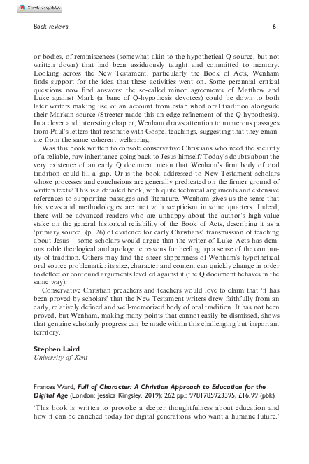 (PDF) Frances Ward, Full of Character: A Christian Approach to ...