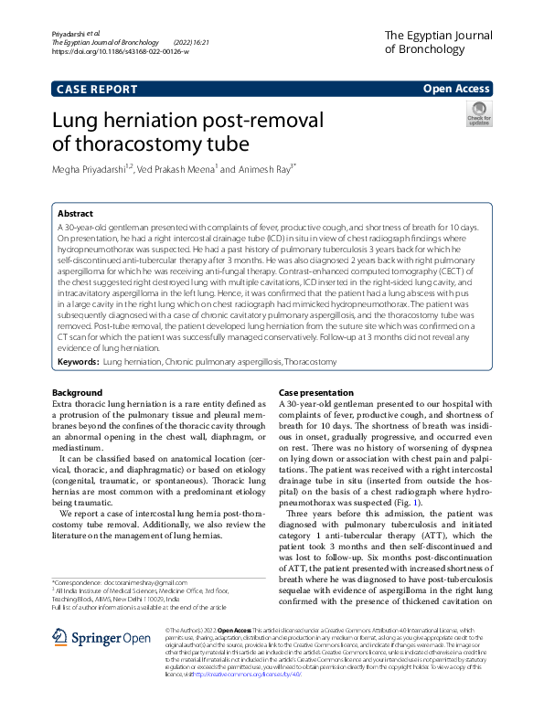 (PDF) Lung herniation post-removal of thoracostomy tube