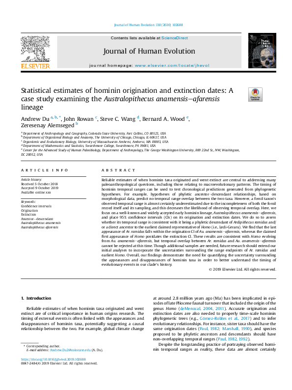 (PDF) Statistical estimates of hominin origination and extinction dates ...