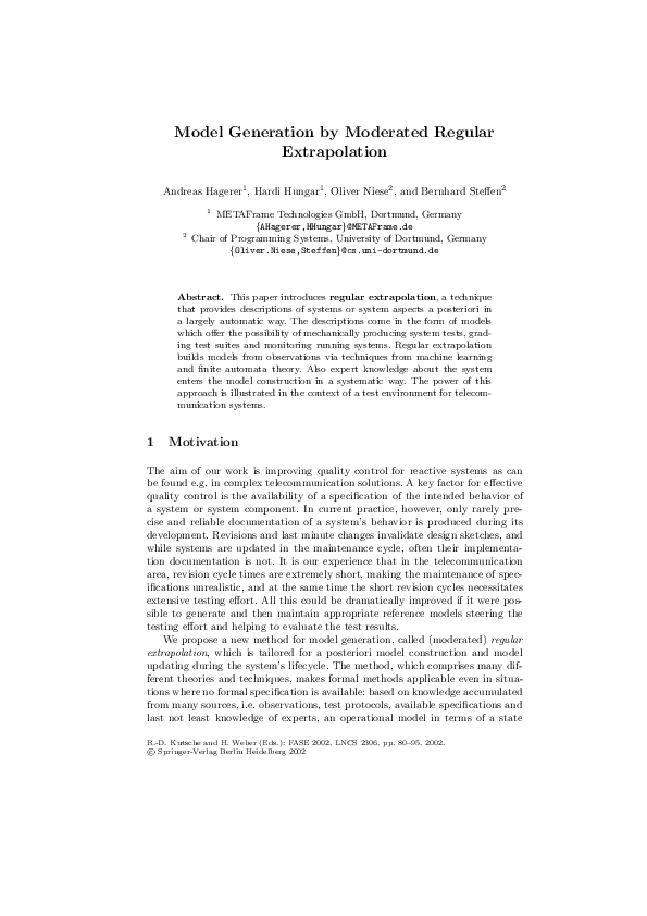 (PDF) Model Generation by Moderated Regular Extrapolation