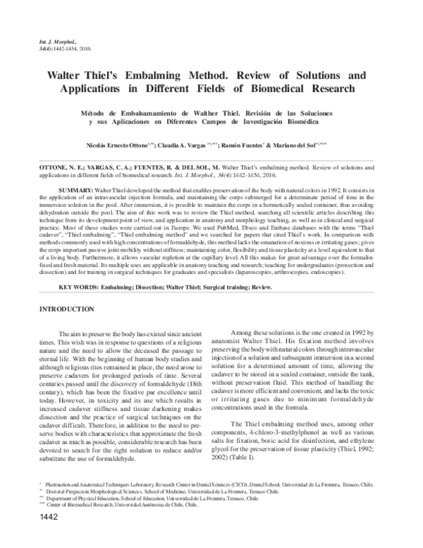 (PDF) Walter Thiel's Embalming Method: Review of Solutions and ...