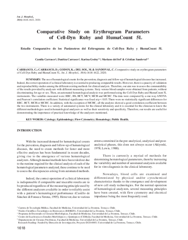 (PDF) Comparative Study on Erythrogram Parameters of Cell-Dyn Ruby and HumaCount 5L