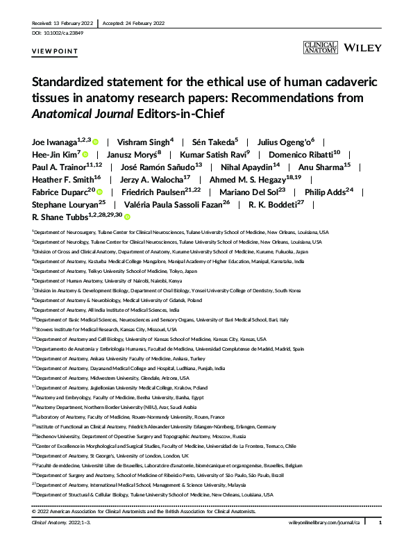 Standardized statement for the ethical use of human cadaveric tissues ...