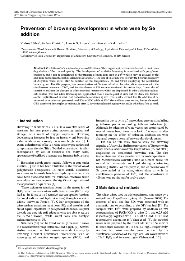 (PDF) Prevention of browning development in white wine by Se addition