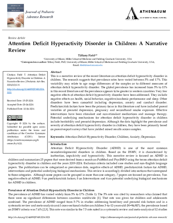 (PDF) Attention Deficit Hyperactivity Disorder in Children: A Narrative ...
