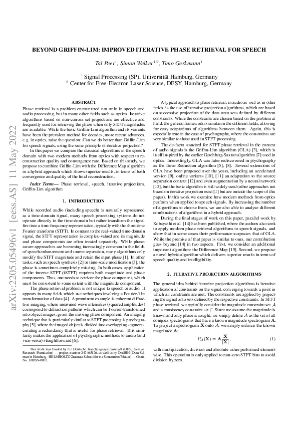 (PDF) Beyond Griffin-Lim: Improved Iterative Phase Retrieval for Speech