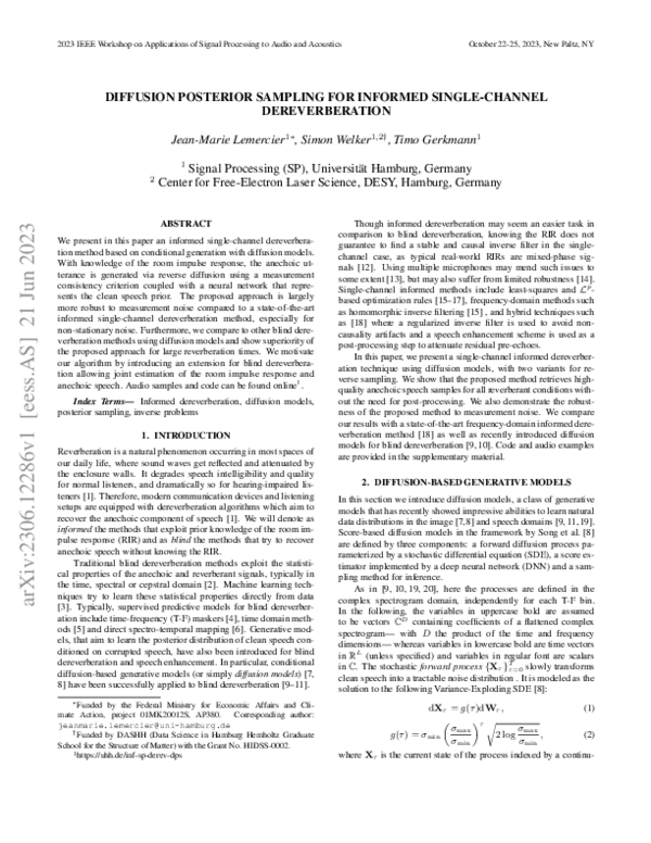 (PDF) Diffusion Posterior Sampling for Informed Single-Channel Dereverberation