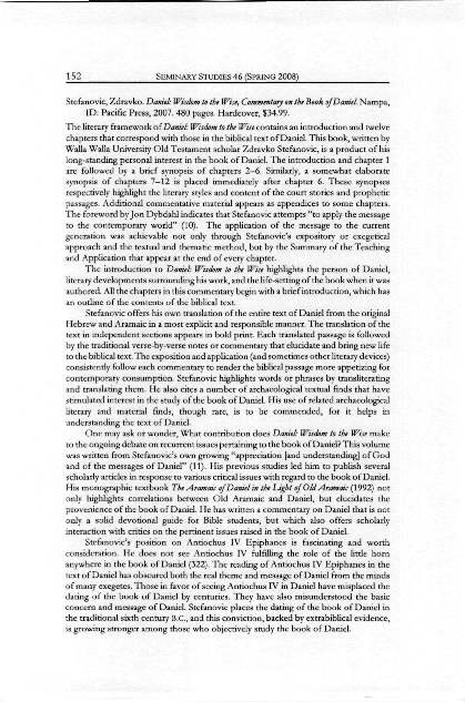 (PDF) Daniel: Wisdom to the Wise, Commentary on the Book of Daniel [review] / Stefanovic, Zdravko