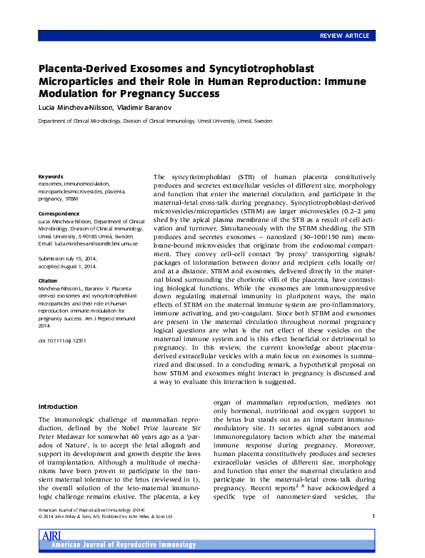 (PDF) Placenta-Derived Exosomes and Syncytiotrophoblast Microparticles ...