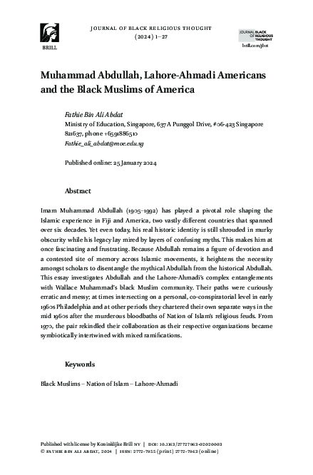 (PDF) Muhammad Abdullah, Lahore-Ahmadi Americans and the Black Muslims ...