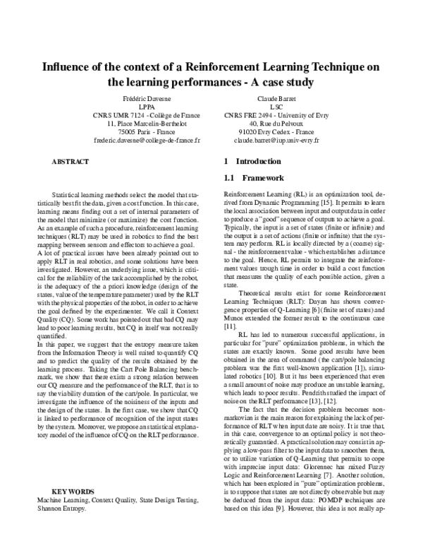 (PDF) Influence of the context of a Reinforcement Learning Technique on the learning ...