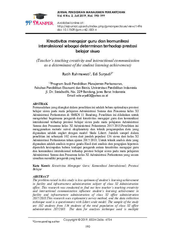 (PDF) Kreativitas Mengajar Guru dan Komunikasi Interaksional Sebagai ...
