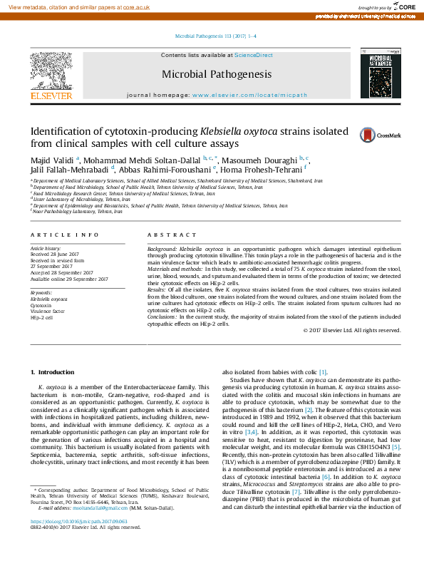 (PDF) Identification of cytotoxin-producing Klebsiella oxytoca strains ...