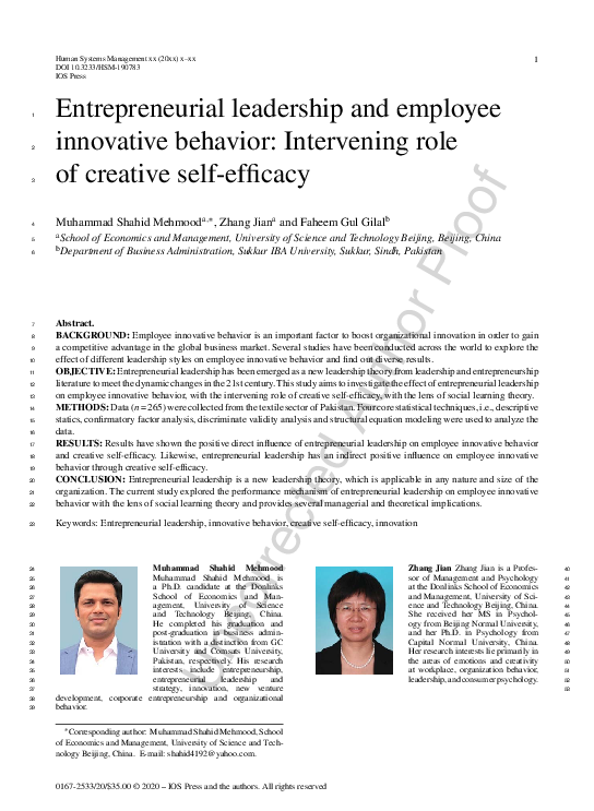 (PDF) Entrepreneurial leadership and employee innovative behavior ...