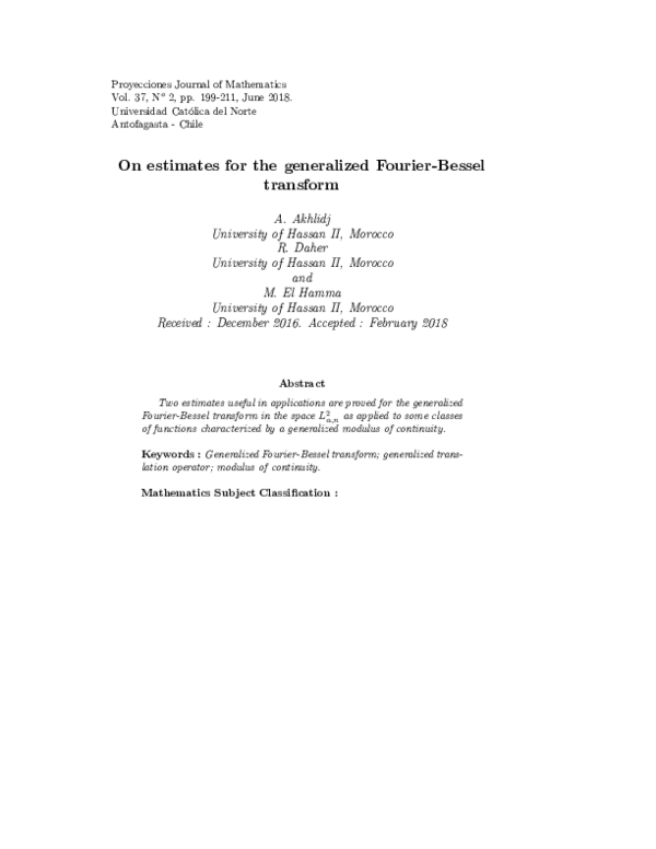 Pdf On Estimates For The Generalized Fourier Bessel Transform