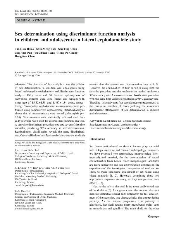 (PDF) Sex determination using discriminant function analysis in ...