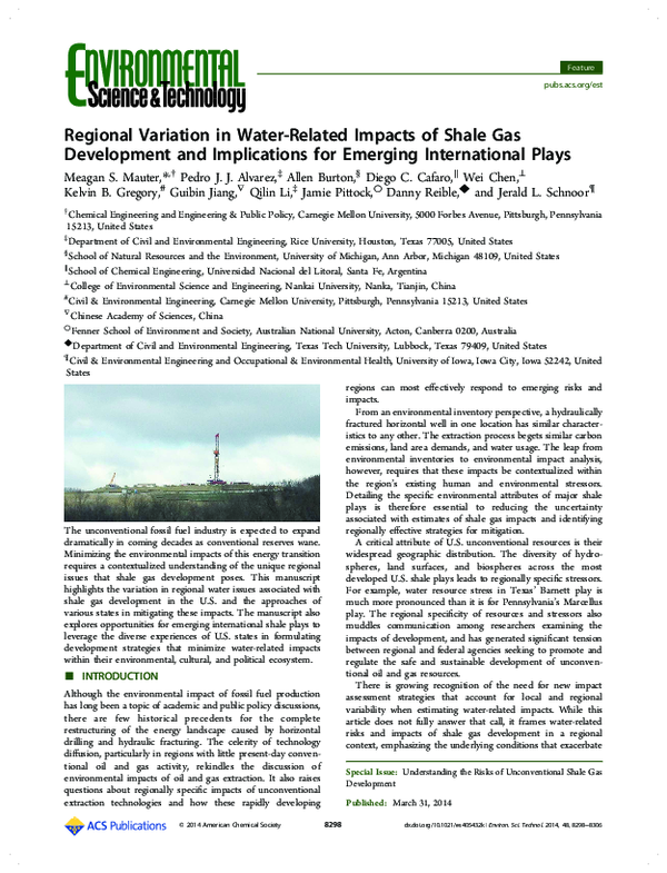 (PDF) Regional Variation in Water-Related Impacts of Shale Gas ...