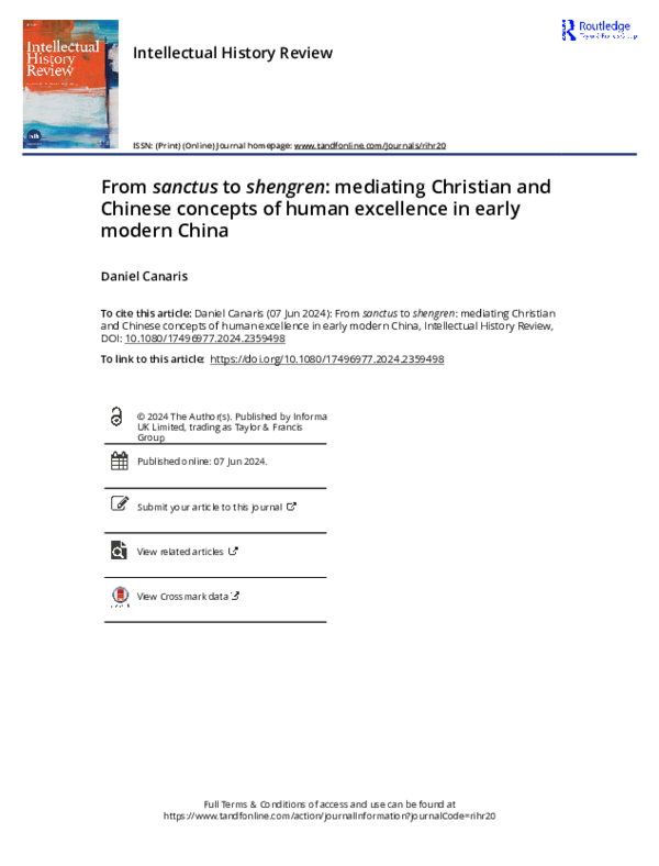 (PDF) From sanctus to shengren: mediating Christian and Chinese ...