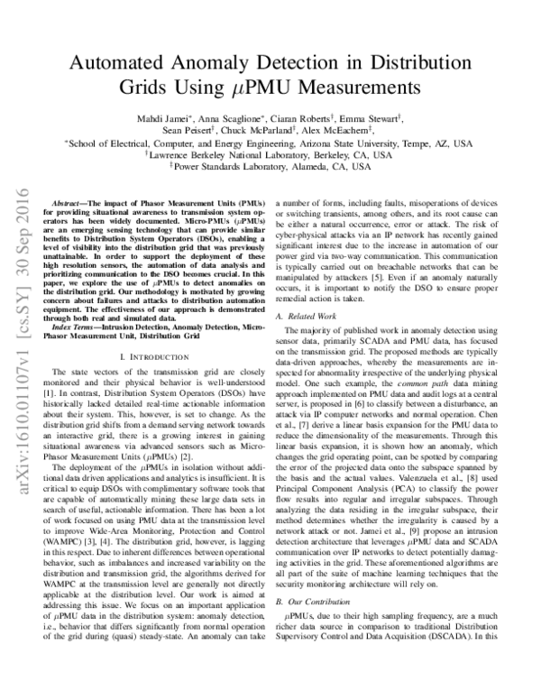 (PDF) Automated Anomaly Detection in Distribution Grids Using $\mu$PMU Measurements
