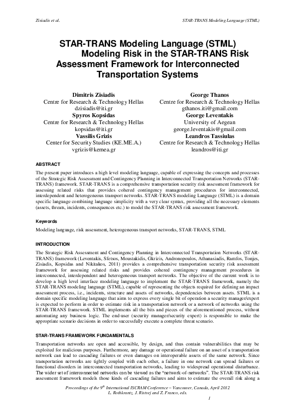 (PDF) STAR-TRANS Modeling Language (STML) Modeling Risk in the STAR-TRANS Risk Assessment ...