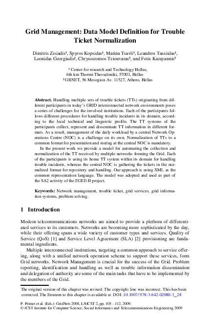 (PDF) Grid Management: Data Model Definition for Trouble Ticket ...