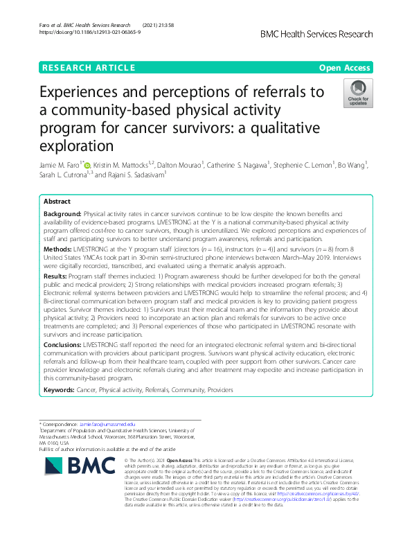 Experiences and perceptions of referrals to a community-based physical activity program for ...