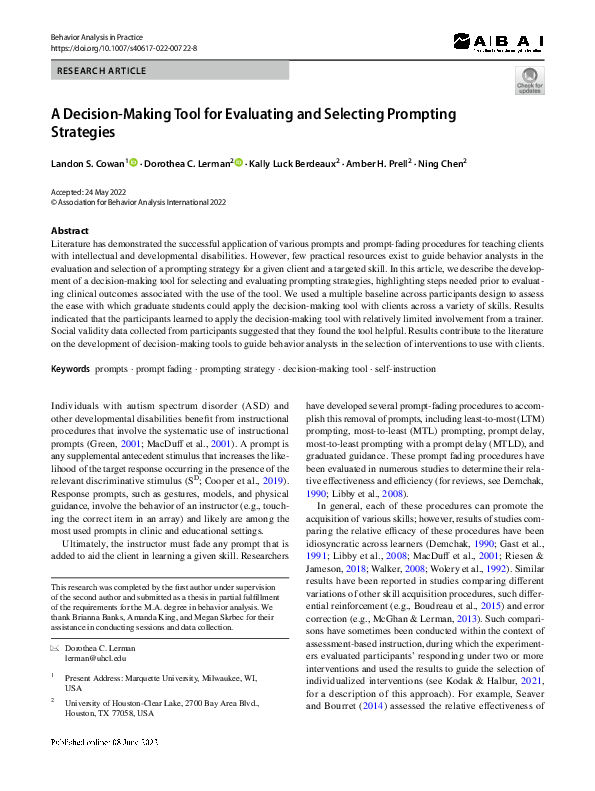 (PDF) A Decision-Making Tool for Evaluating and Selecting Prompting Strategies