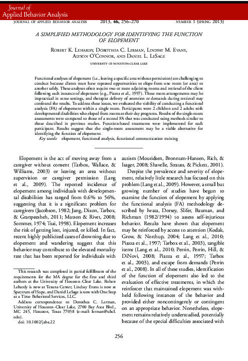 (PDF) A Simplified Methodology for Identifying the Function of Elopement