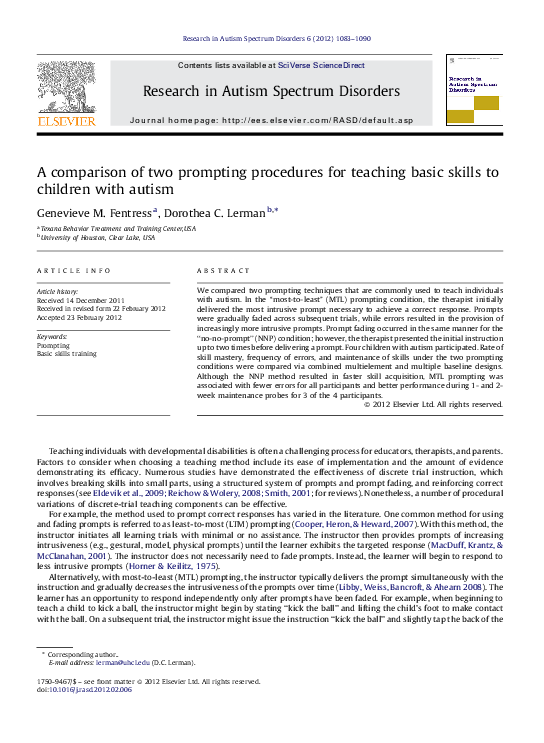(PDF) A comparison of two prompting procedures for teaching basic ...