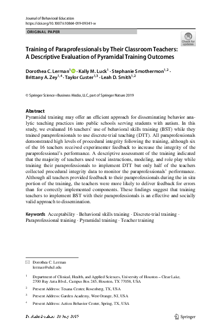 (PDF) Training of Paraprofessionals by Their Classroom Teachers: A ...