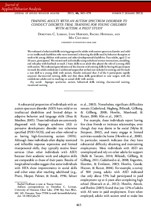 (PDF) Training Adults with an Autism Spectrum Disorder to Conduct ...