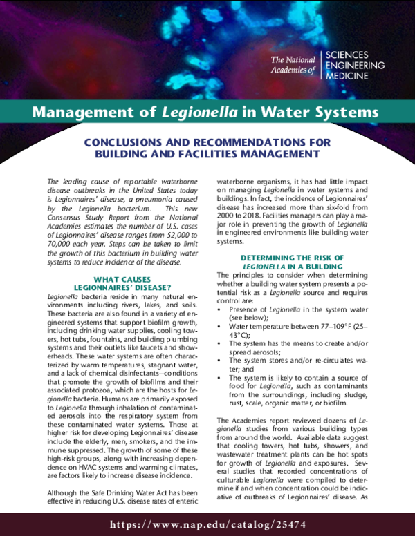 (PDF) Management of legionella in water systems
