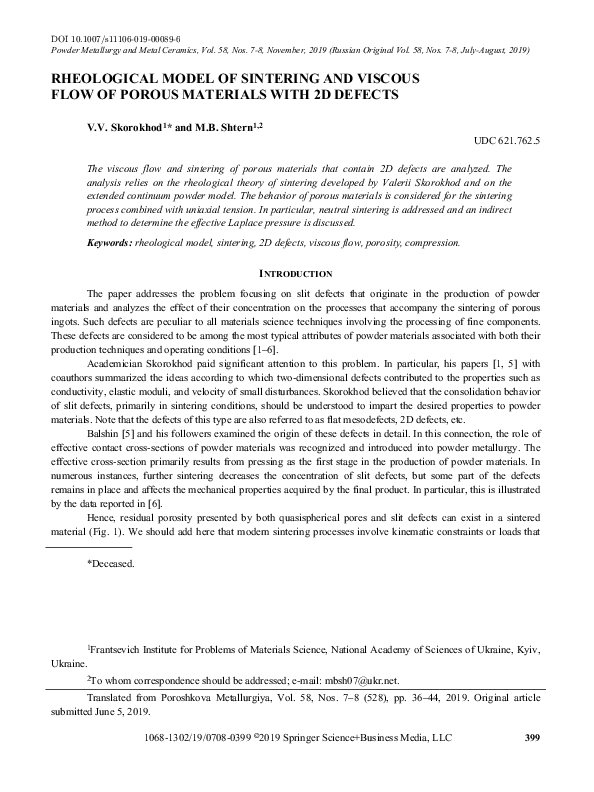 (PDF) Rheological Model of Sintering and Viscous Flow of Porous ...