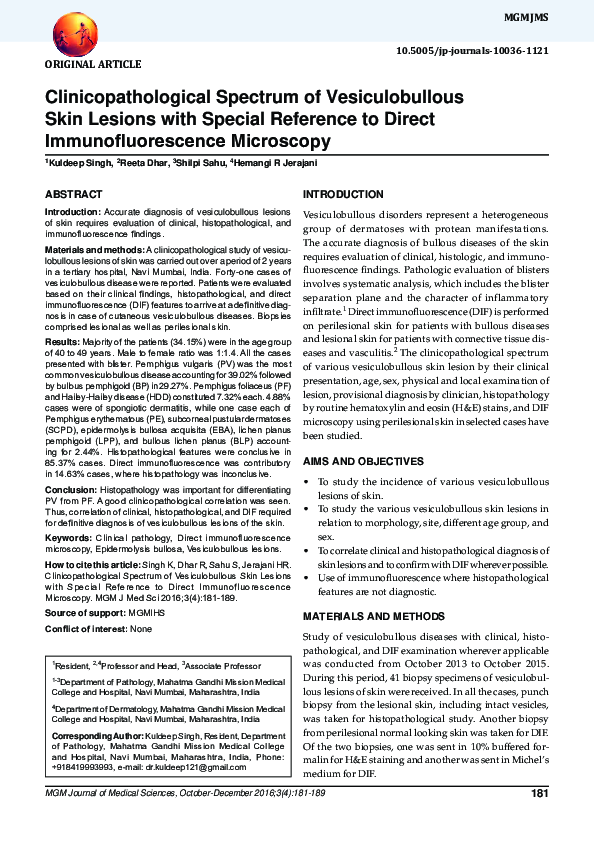 (PDF) Clinicopathological Spectrum of Vesiculobullous Skin Lesions with ...