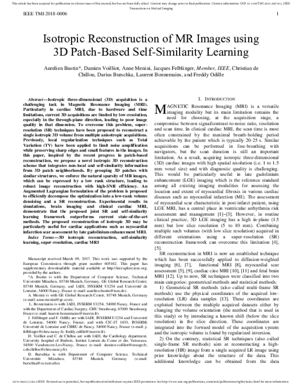 (PDF) Isotropic Reconstruction of MR Images Using 3D Patch-Based Self-Similarity Learning