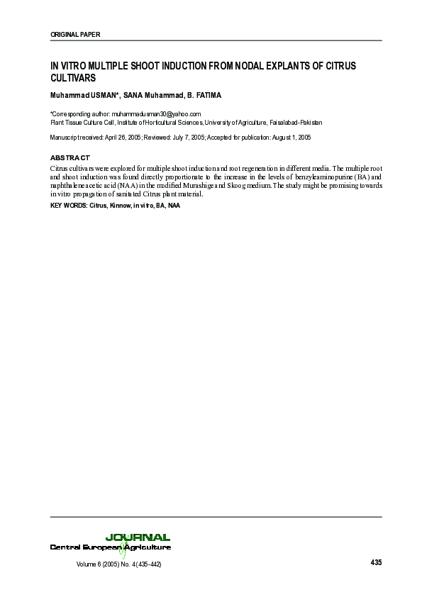 (PDF) In Vitro Multiple Shoot Induction from Nodal Explants of Citrus ...