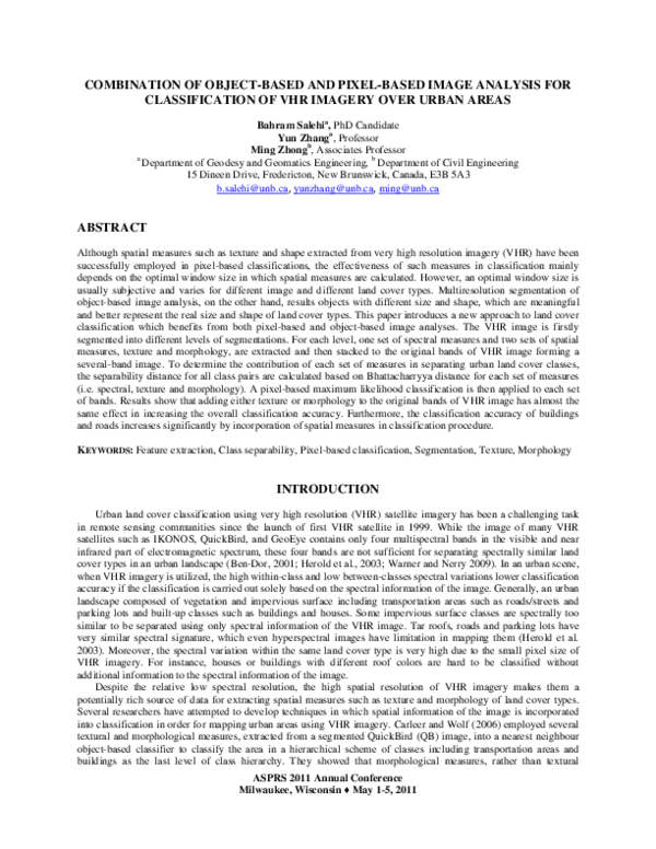 (PDF) Combination of Object-Based and Pixel-Based Image Analysis for Classification of VHR ...