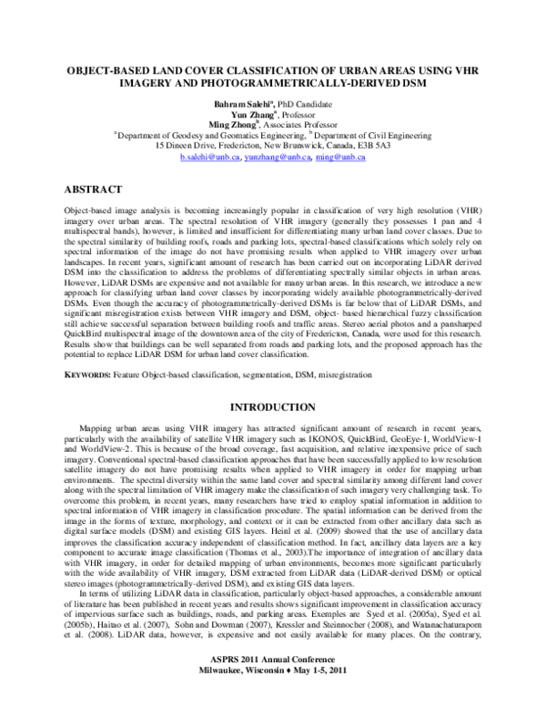 (PDF) Object-Based Land Cover Classification of Urban Areas Using VHR Imagery and ...