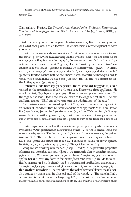 (PDF) The Synthetic Age: Outdesigning Evolution, Resurrecting Species ...