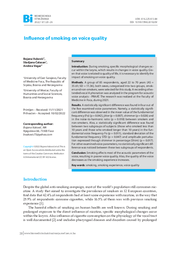 (PDF) Influence of smoking on voice quality