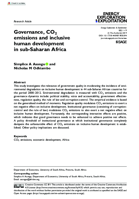 (PDF) Governance, CO2 Emissions and Inclusive Human Development in Sub-Saharan Africa | Nicholas ...