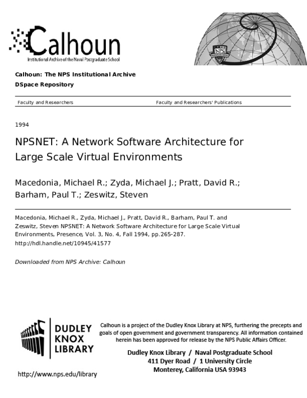 (PDF) NPSNET:A Network Software Architecture for LargeScale Virtual ...