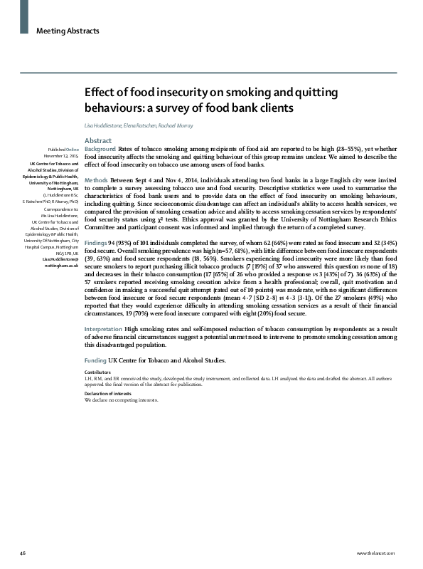 (PDF) Effect of food insecurity on smoking and quitting behaviours: a ...