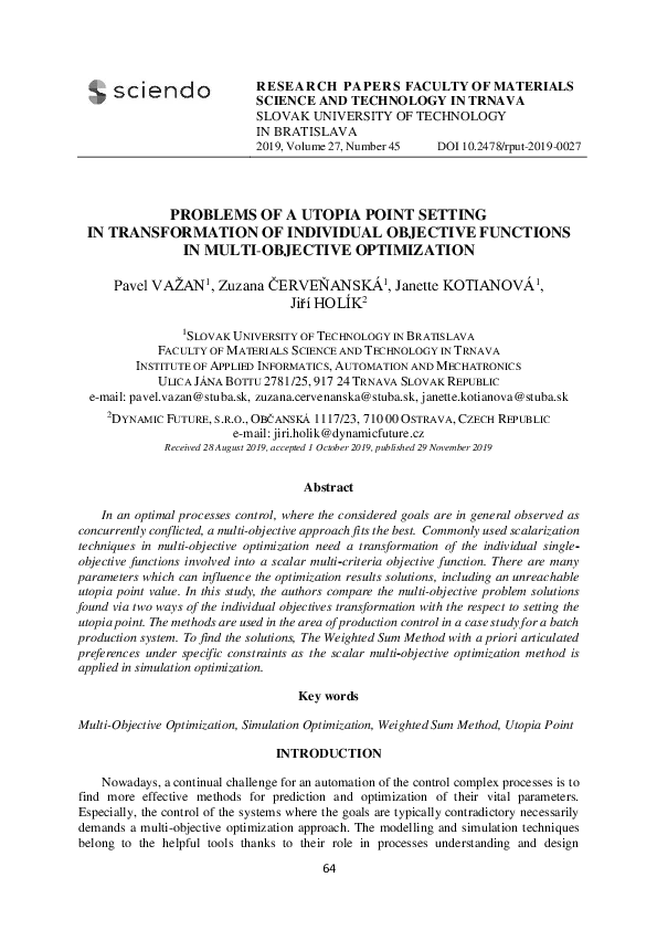 (PDF) Problems of a Utopia Point Setting in Transformation of Individual Objective Functions in ...