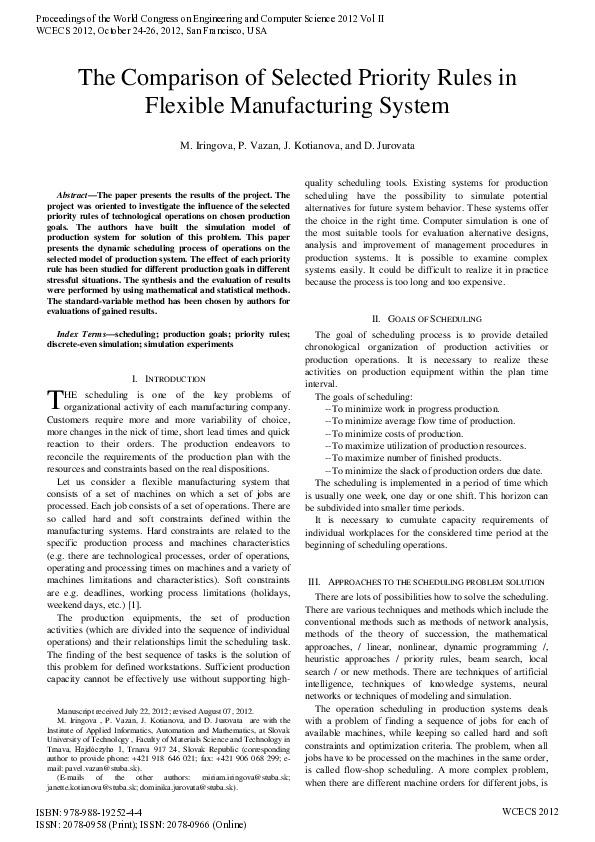 (PDF) The Comparison of Selected Priority Rules in Flexible ...