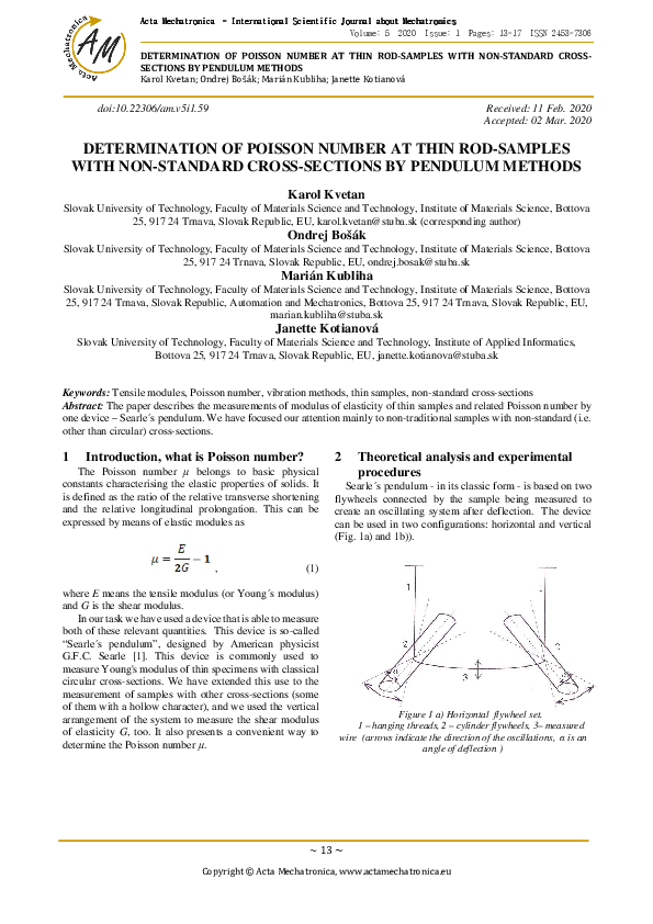 (PDF) Determination of Poisson Number at Thin Rod-Samples with Non ...