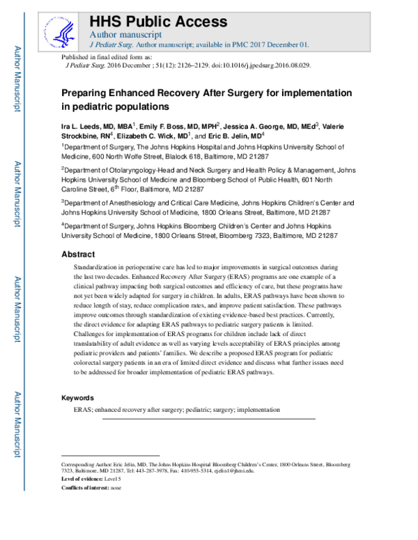 (PDF) Preparing enhanced recovery after surgery for implementation in ...