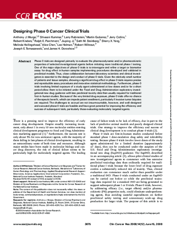 (PDF) Designing Phase 0 Cancer Clinical Trials