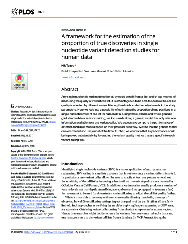 (PDF) A framework for the estimation of the proportion of true discoveries in single nucleotide ...