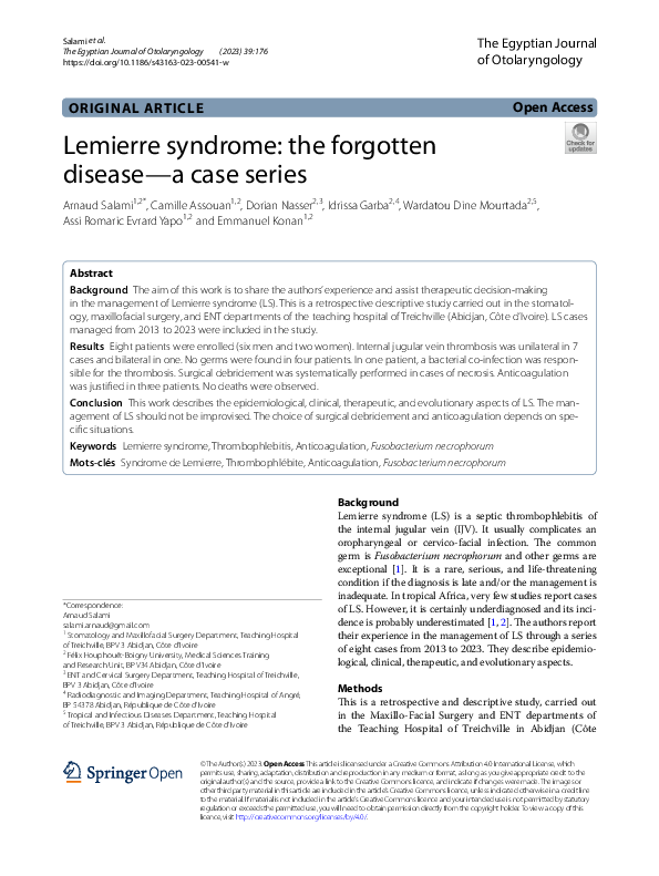 (PDF) Lemierre syndrome: the forgotten disease—a case series